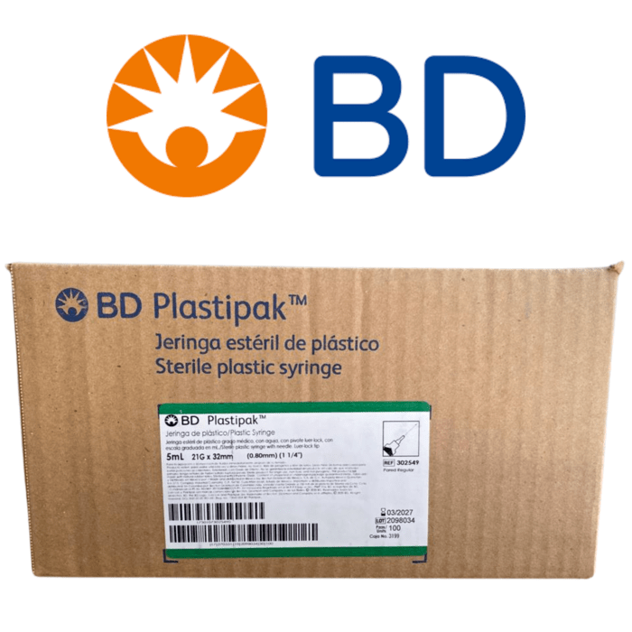 JERINGA DE PLÁSTICO CON AGUJA VERDE 5ML 21G X 32MM BD CAJA CON 100 ...