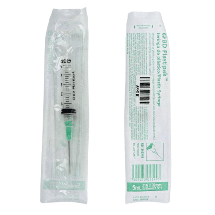 JERINGA DE PLÁSTICO CON AGUJA VERDE 5ML 21G X 32MM BD CAJA CON 100 ...